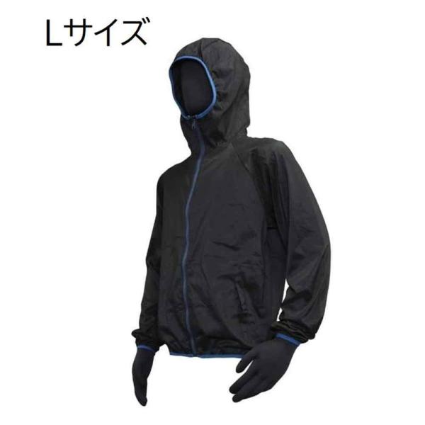 ●着脱しやすい前開きフード付きヤッケ●伸縮性のある新素材を使用しています●撥水加工により、水を弾きます●フードふちと袖、裾部分はゴム入りでフィットしやすくなっています●便利なポケット2つ、背面肩部に反射材がついています