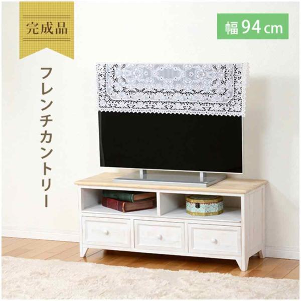 ●シャビーホワイトの本体にアンティーク調ナチュラルな天板が映える、シンプルテレビ台