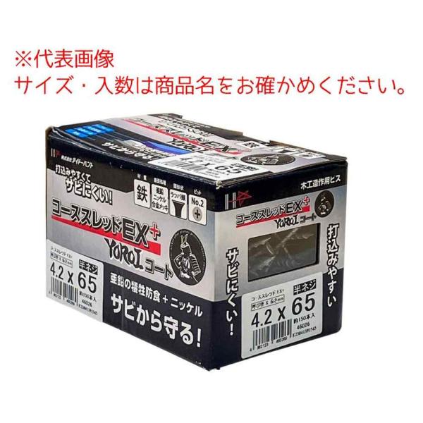 ●ステンレスと同様の錆びにくいビス●作業効率がアップした「コーススレッドEX」に「YOROI(ヨロイ)コート」を施したステンレスと同様の錆びにくいビスです　※YOROIコートとは、亜鉛ニッケル合金＋化成処理＋トップコートを施した複合皮膜のこ...