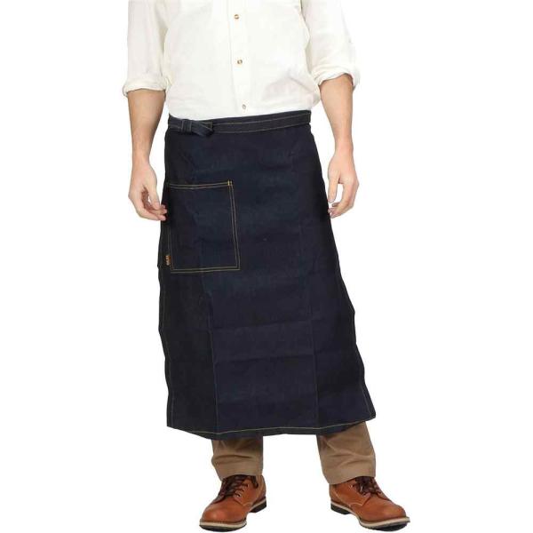 ●シンプルなデニム生地を使用したエプロンです●ウエスト紐部分も左右に102センチとってあるので細身の方から恰幅の良い方まで幅広く着用いただけます●生地の重さは10.5オンス(1ヤードあたりの重さ)とデニム生地の中では比較的軽量な前掛けです
