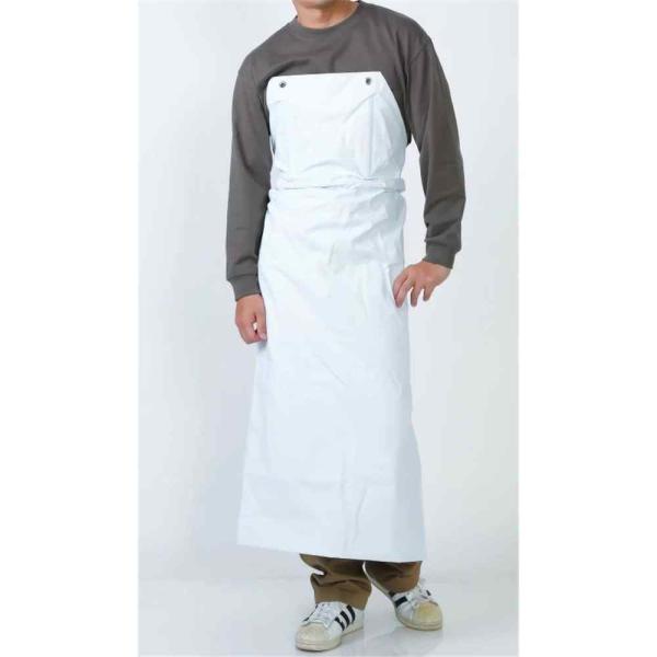 ●ターポリン生地に抗菌防臭加工を施した丈夫なワンタッチ前掛けです●ビニールなので、汚れても水洗いができお手入れがとても簡単です●このエプロンは腰にワイヤー が入っている前掛けなので、肩ひも、ウエストひもを結ぶことなく素早く着用することができ...