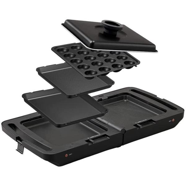 ●折りたたみ式でコンパクト収納●2枚のプレートで2種類の料理が同時にできる両面ホットプレートです●付属の蓋を使用することで、蒸し料理や煮込み料理もできるので料理の幅が広がります●蓋の持ち手はシリコン素材で折り畳んでホットプレート内に収納でき...