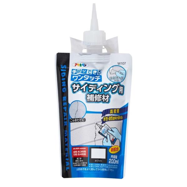 ●手絞りできるワンタッチ式！●仕上げヘラ付き●高密着　水性・油性塗料が塗れる●パウチ容器なので、補修箇所に直接手で中身を押し出して使えます●密着力が強く、耐久性に優れた窯業系サイディング補修材です●耐候性に優れ、雨水の侵入から住まいを守りま...
