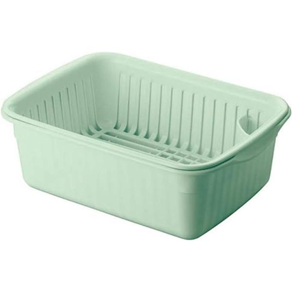 ●シンプルな水切りバスケット●バスケットと本体(水受け)のセット●水切れがよく、洗いやすい底面メッシュデザイン●プラスチック製なので食器あたりが優しく、軽くて扱いやすい