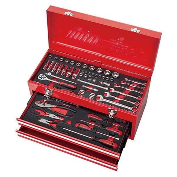 ●メンテナンス作業に必要な80PCSの工具を厳選しました●引出しは荷重時もスムーズで静かな開閉が可能なベアリングスライドレールを採用しています●72山ギア採用のラチェットハンドルは狭い場所でも作業性抜群です●工具形状にフィットするEVAトレ...