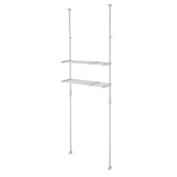 ●突っ張り式でスッキリ。棚の幅や高さも変えれます。●耐荷重:16kg(棚1段当り8kg) 取付幅:60~93cm 取付高さ:190~265cm