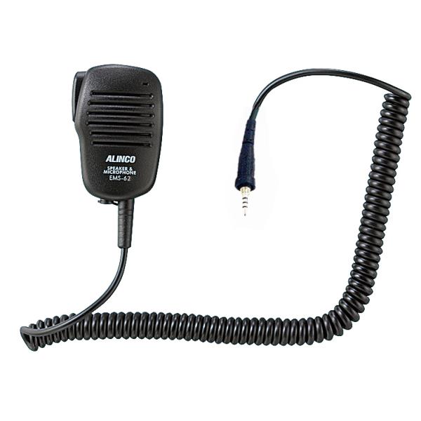 EMS62  スピーカーマイク●プラグ部分はねじ込み式で防水ですが、マイク部分は軽度の防沫仕様（IP54相当）のみです。雨や雪が直接掛かり続けるような環境では故障の原因となります。●マイク部分の下部にイヤホンジャックがあり、3.5mmφのモ...