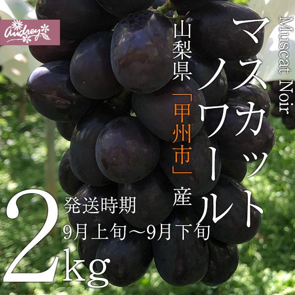 品種：マスカットノワール(種なし）サイズ： 2kg（4〜6房)発送時期：9月上旬〜9月下旬天候などの状況により、出荷予定日が前後する場合がございますが、この点もご容赦いただけますようお願いいたします。マスカットノワール光沢があり、果皮もシャ...