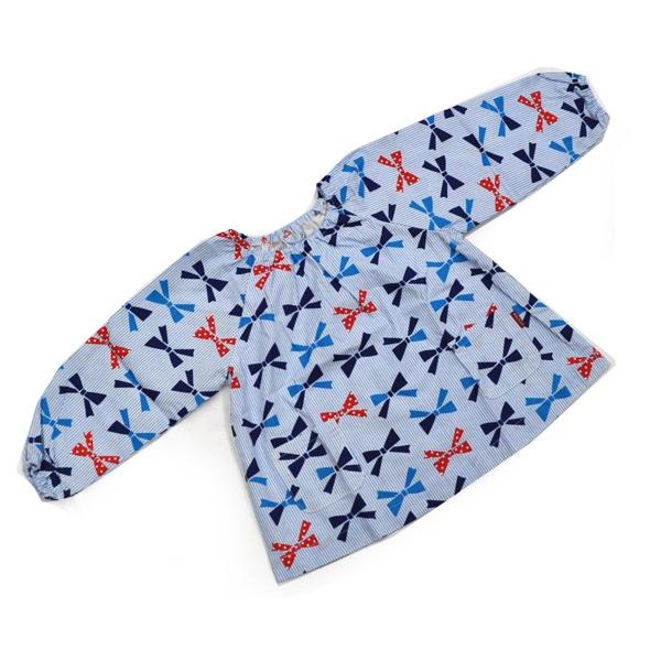 丸高衣料【Kid`s Foret／キッズ　フォーレ】子供用 スモック型エプロン　かっぽう着女の子 にお薦め可愛いリボンのデザイン女の子向けエプロン　S、Ｍサイズ　サックス(水色)------------------------※特徴・給食や...