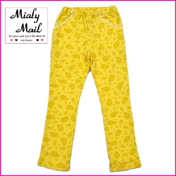 可愛いニットパンツ【ムージョンジョン】同メーカー【クリアランスSALE】丸高衣料 【 MialyMail ミアリー・メール 】キッズ　ペイズリー柄 ニットパンツ　N45002女の子向け　子供 パンツカラー イエロー　サイズ100、110--...