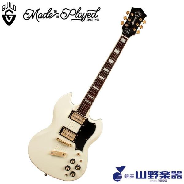 太く強い音、その中にもどこか柔らかさもあるアメリカンウエポン[ポララ キムテイル ビンテージホワイト YPU6][ギルド][エレキギター]