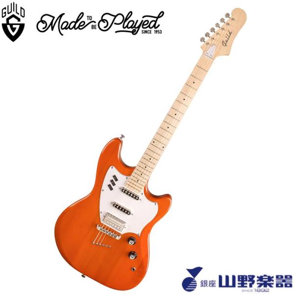 【在庫僅少、次回入荷未定】シェイプから想像する音とは少し違い、柔らかくも独特で万能型[サーフライナー サンセットオレンジ YPU6][ギルド][エレキギター]