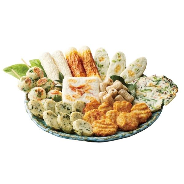 ＜商品内容＞・特選ちくわ　2本・白ちくわ　2本・黒胡椒豆ちくわ　1袋・えだ豆くん　1袋・野菜ソフト　1袋・青じそ揚　1袋・ねりチヂミ(いか)　1枚・桜えびのふわふわ焼・季節の野菜団子　2本○簡易包装〇賞味期限：お届けから約1週間■アレルギー...