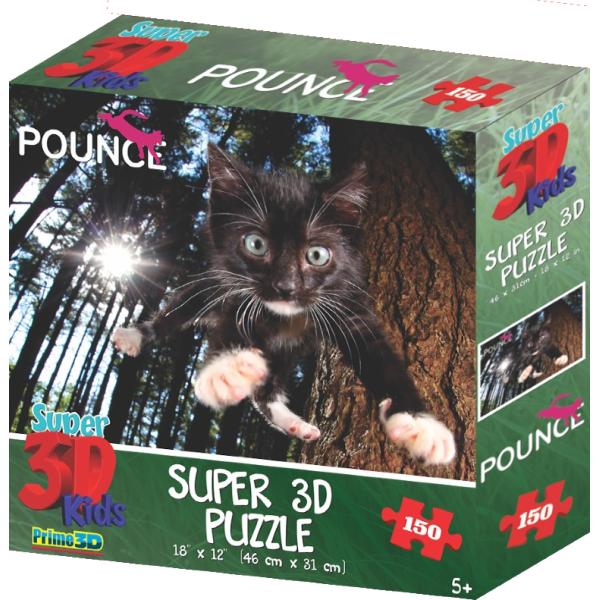●3D ジグソーパズル【猫のスヌーカム】150ピース / POUNCE パズル 知育 動物 アニマル 猫 かわいい ペット ヤマサン YAMASANプライム3Dは平面の画像を3D画像に変換したジグソーパズルで、見る角度によりイラストが変化し...