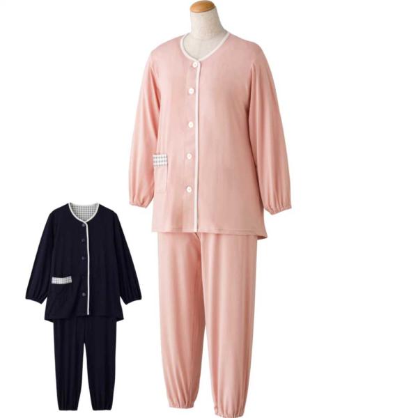 大きめボタンのびのびストレッチパジャマ ピンク・ネイビー 3Ｌ・4Ｌ のびのびストレッチで着脱らくらく。ルームウェアのような無地タイプで寝る時間以外でもお過ごし頂けます。袖口ゴムが交換できご自身に合った長さで着用できます。<br&gt...