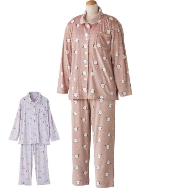 ストレッチベロアパジャマ パープル・ベージュ Ｍ・Ｌ 毛布のようなベロア素材ののびのびパジャマです。<br>介護用 パジャマ ストレッチ ベロアパジャマ M Ｌ 秋冬 あたたかい レディース 婦人 用<br>つかみや...