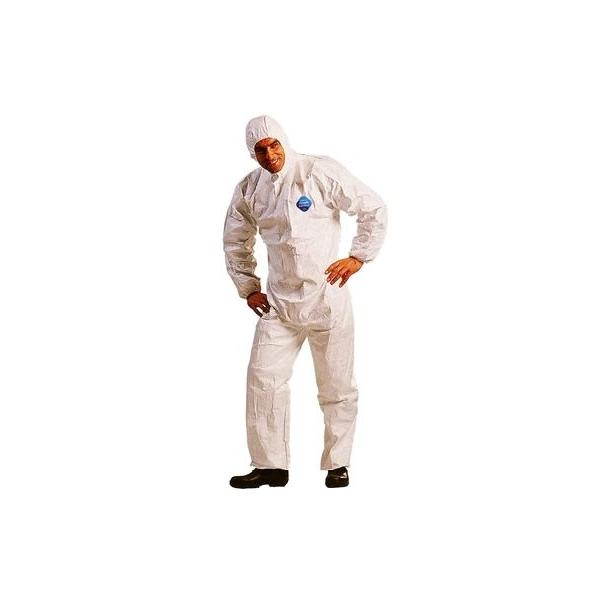 フードつきの化学防護服◆JIS8115規格適合品◆ 抜群のバリア性 　極細連続長繊維から作られていますので、細かい粒子にたいし優れたバリア性を発揮します。 丈夫さ 　極めて丈夫で、引き裂き強さ、摩擦強さも備えています。過酷な条件下でも、一貫...
