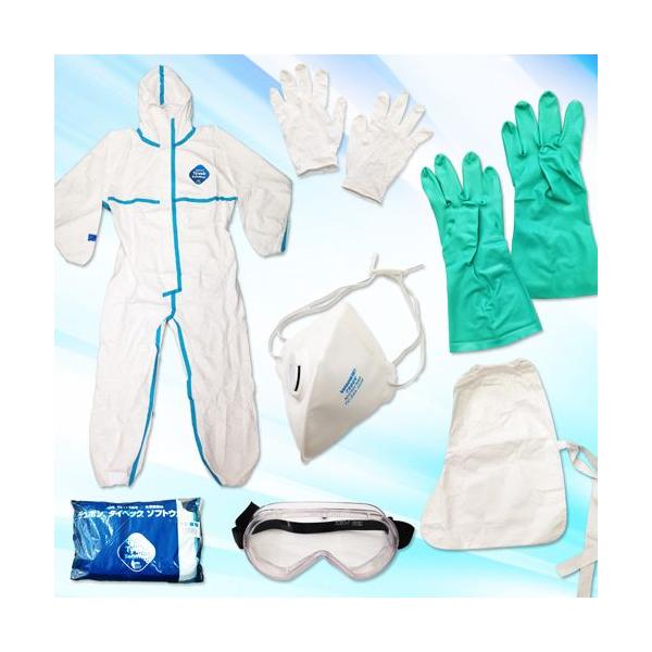 ６種類の防護装備がキットになった感染症防護対策キット。原発用のタイベックソフトウェアIII型を使用。サイズはS,M,L,XL,XXLです。