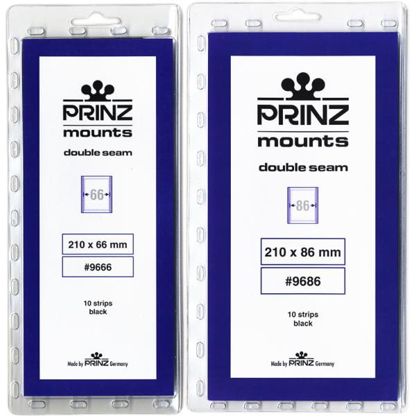 プリンツ社の210ミリ幅黒地切手マウントの10枚入りパックです。