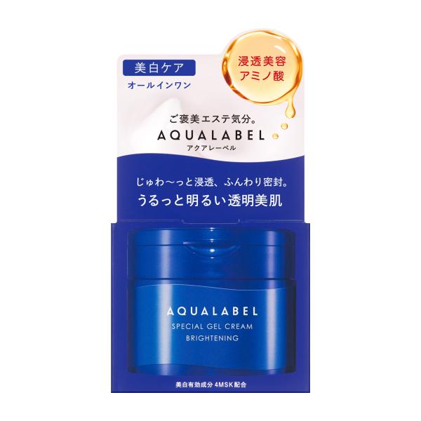 うるっと明るい透明美肌　薬用シミ予防オールインワンじゅわ〜っと浸透*、ふんわり密封。うるっと明るい透明美肌。濃密ジェルクリームがキメの奥までじゅわ〜っと浸透。うるおって、明るく透明感のある肌へ。美白ケアのためのオールインワン。美白とは、メラ...