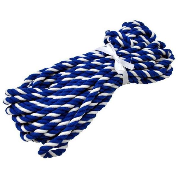商品名アクリル青白ロープ・5.4m長♪サイズ直径8mm×長540cm材　質アクリル説　明・耐久性抜群の軽くて丈夫なアクリル製ロープです。・アクリルロープは防炎性能はありません。・ロープのカット部分はほつれ防止のためにテープ巻処理してあります...
