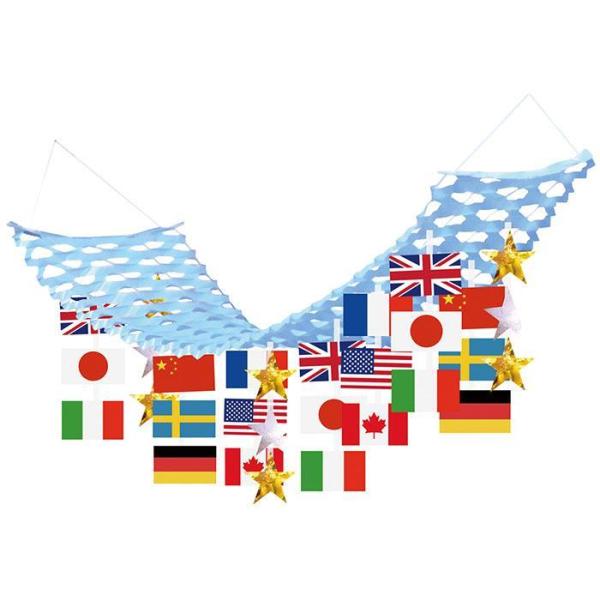 商品名万国旗プリーツハンガーサイズH45×W45×L180cm素　材PVC、PET、紙説　明・様々なシーンで活躍する万国旗の装飾!・天井から吊るす迫力サイズの装飾です。・天井に飾るアイテムは、お客様のアイキャッチ効果が高く、アピール度抜群で...
