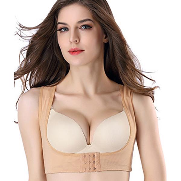 バストアップにも効果的な女性用背筋矯正サポートインナーウェア猫背矯正 サポーターベルト ベージュ M／L／XL／XXL 肩こり 首こり スマホ首 腰痛 解消 グッズ レディース クロスベルト フロントホック サポートインナー バストアップ ...