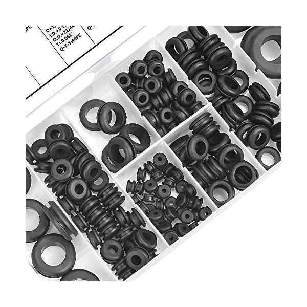 全8サイズのゴムブッシング180個セット(収納ケース付き)数・サイズ：5pcs?7/8"(22mm)、40pcs?3/8"(9.5mm)、5pcs?5/8"(16mm)、40pcs?5/16"(8mm)、40pcs?1/4"(6mm)、20...