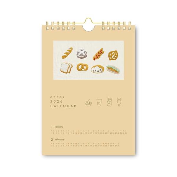 人気刺繍作家「annas」さんの刺繍デザインをあしらった壁掛けカレンダー手描きでは出せない、刺繍ならではの素朴さと華やかさのバランスが魅力1枚で2ヶ月分を確認できる便利なダブルマンス仕様【期間】2026年1月?2026年12月 【六曜】表記...