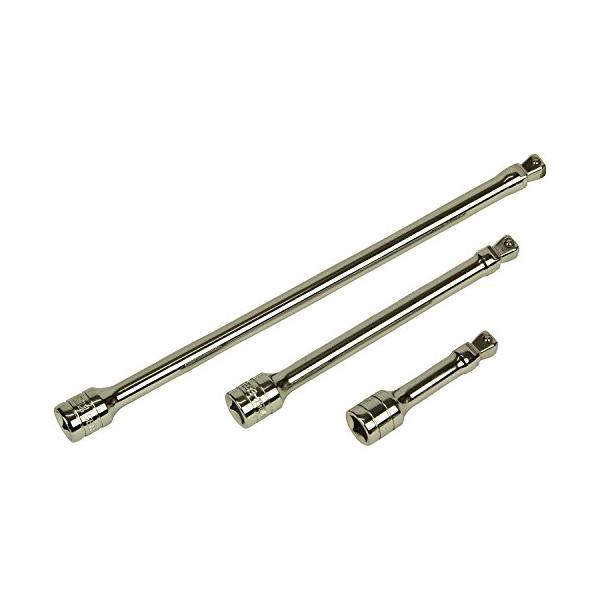 用途:ソケットを延長し、狭くて深い場所に届かせる特長:固定と首振りを任意に設定できる2WAY仕様差込角:9.5mm(3/8インチ)セット内容:75mm×1・150mm×1・250mm×1材質:クロームバナジウム鋼