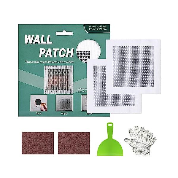 【20*20CMセット内容＆選択ガイド】 20*20CMアルミメッシュ修理ボード2枚、サンドペーパー2枚、パテベラ1枚、1枚使い捨て手袋が含まれています。※注意：本製品には補修用パテは含まれていません。穴の大きさに応じて、アルミメッシュ枠の...