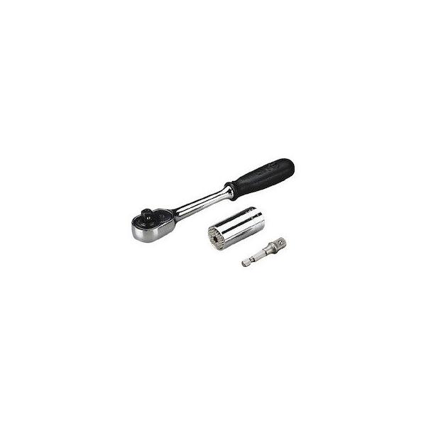 使用範囲:7~19mmグリッパー差し込み角:9.5mm(3/8")グリッパー外径:26?グリッパー最大差し込み深さ:52?ラチェット全長:200?セット内容:グリッパー(GP1000)、ラチェット、電動ドリル用アダプター 各1ヶ