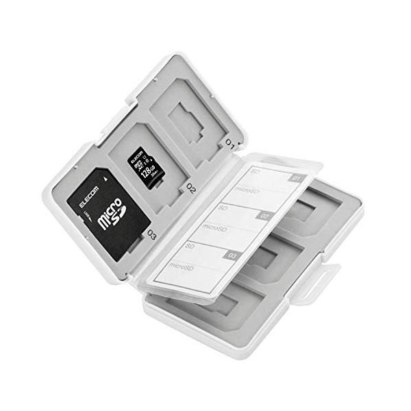材質:ケース本体:ポリプロピレン、収納トレー:EVA収納枚数:SDメモリーカード6枚、microSDメモリーカード6枚付属品:インデックスカード1枚カラー:ホワイトブランド:エレコム