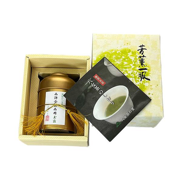 八女玉露の高級本玉露「品評会出品用玉露」味・香・形・水色　どれもバランスよくすぐれた本格的玉露です。とくに、とろりとした甘みが多いです。手に入りにくく、珍しい極上玉露のギフトとなります。大切な贈りものに最適です。包装済みですのでこのまま贈り...