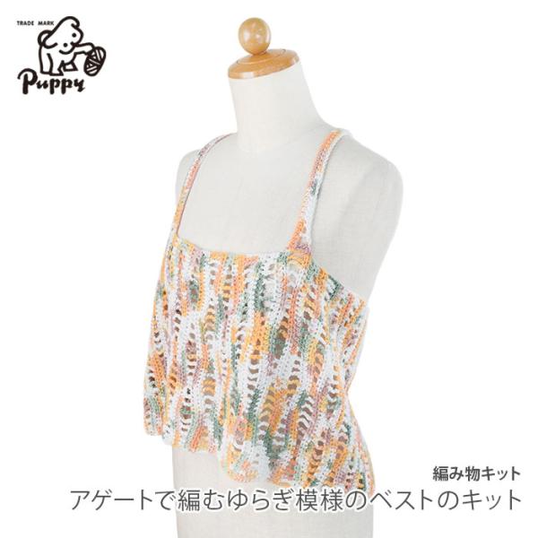 Puppy(パピー)アゲートで編むゆらぎ模様のベストのキットいつものスタイルにプラスするだけで気分が上がる、アクセサリーみたいなベスト。水面のようなゆらぎ模様を横編みで。鮮やかなグラデーション糸ならではの色の変化と編み目の流れが新鮮です。【...