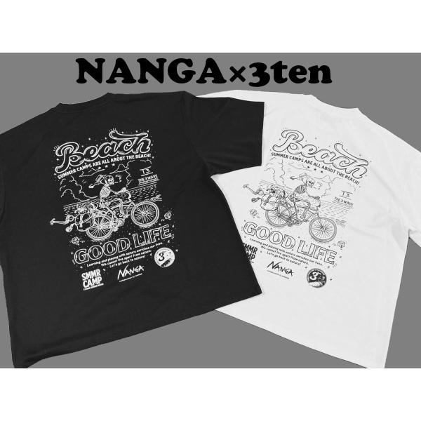 ナンガと3tenのコラボTシャツ、【"SUMMER CAMP in Beach "】です。ほとんどの男性・女性に着用頂けるビッグシルエットTシャツとなります。背面には　サマーキャンプに出掛けるガイコツスカルデザイン正面は、襟周りを確り作り、...