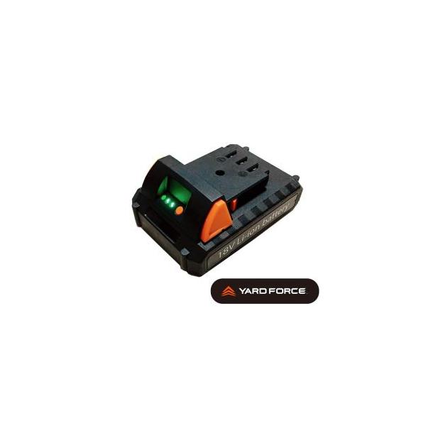 バッテリー仕様：18V2.0Ahリチウムイオン(残量ランプ点灯ケージ付)　●フル充電時間：約1.5時間　●稼働時間(無負荷作動時)：約30分連続作動充電器は付属されていません。YARD FORCE各機器に付属の充電器がご使用いただけます。対...