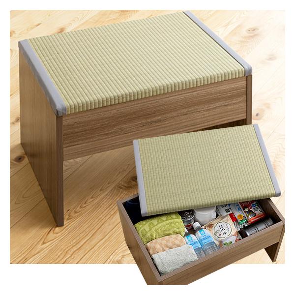 【サイズ】幅120×奧行43×高さ39cm　●収納箇所内寸：幅（約）116×奥行39×高さ13cm　●耐荷重：200kg【材質】本体：合成樹脂化粧パーティクルボード（メラミン）　●座面：表面／い草、ポリプロピレン／中材：発泡ポリエチレン5m...