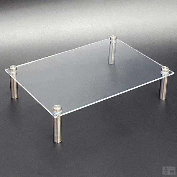 【サイズ】約220mm×150mm×高さ(約)30mm/50mm/100mm(板厚2.5mm)【材質】アクリル樹脂/[脚]本体:ステンレスSUS304、ネジ部:スチール(クロムメッキ)アクリル板は透明ですので、陳列するモノのイメージを壊さず...