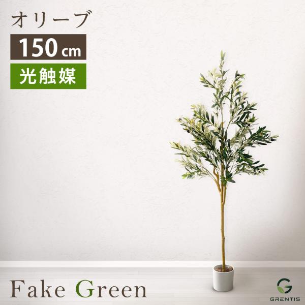 【商品】人工観葉植物【樹種】オリーブ【サイズ(約)】高さ150cm【重さ(約)】3kg【セット内容】・フェイクグリーン本体・固定用ポット・植木鉢・バークチップ【材質】・葉：PE・幹：スチール(表面PE)・固定用ポット：PE、セメント・植木鉢...