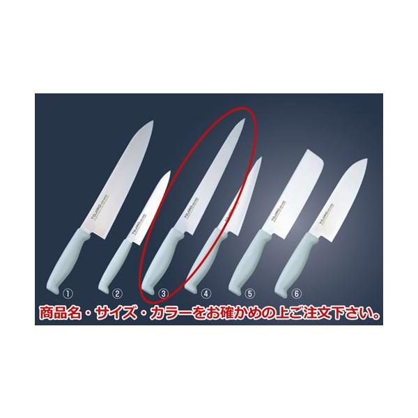 包丁 藤次郎 Tojiro Color【刃渡】24cm【全長】370mm【g】140g【背厚】2.5mm〈特　長〉刀身●医療用メス素材であるモリブデンバナジウム鋼使用。錆びにくい、粘りがある、欠けにくい等厳しい要求に答えます。ハンドル●現場...