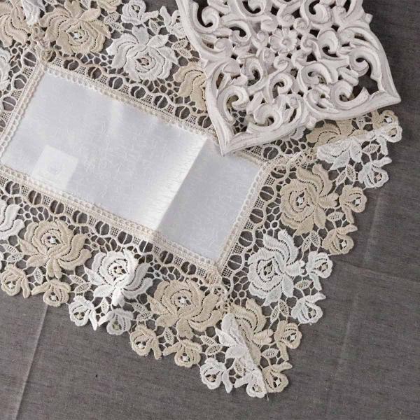 デザイン：フレンチレース商品名：トップクロスSサイズ：幅35×長さ50cm材質(生地)ポリエステル100％(刺繍上糸)レーヨン100％(刺繍下糸)ポリエステル100％生産国：中国お届け方法：追跡可能メール便注意事項写真撮影時の光の加減により...