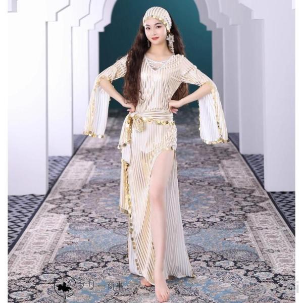 商品詳細 オリエンタル エジプト サイディ バラディ パフォーマンス 民俗 ベリーダンス衣装 内容(4点セット)  ワンピース、、ベルト、インナーパンツ サイズ（cm） M：総丈約145　袖丈62　バスト80-95　ウエスト70-90　身長...