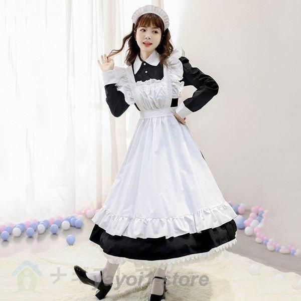 【上品なクラシックメイド服 】ビクトリアン調の落ち着いたデザインのメイド服です。ウエストから自然に広がるロングスカートで、きれいなシルエットのデザイン。カチューシャをつけ、本格的で上品なメイドさんになりきり。【本格的なつくり 】肌触り、着心...