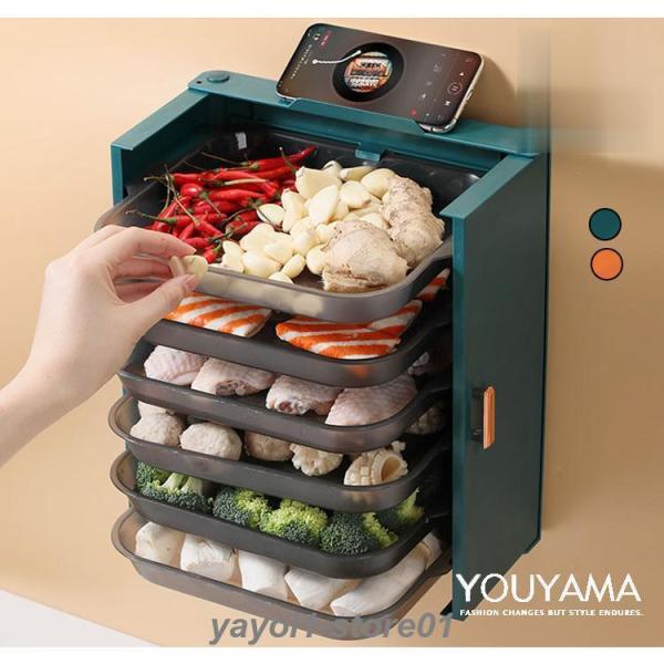 商品名キッチン収納 壁掛け式 折り畳み 多機能 収納 収納ボックス pp素材 食器ラック 調味料ラック 食材ラック ラックディッシュ 野菜 肉 キッチン用具 引き出し 実寸:28cm*32cm*21.5cmカラー：グリーン/オレンジ/グリー...