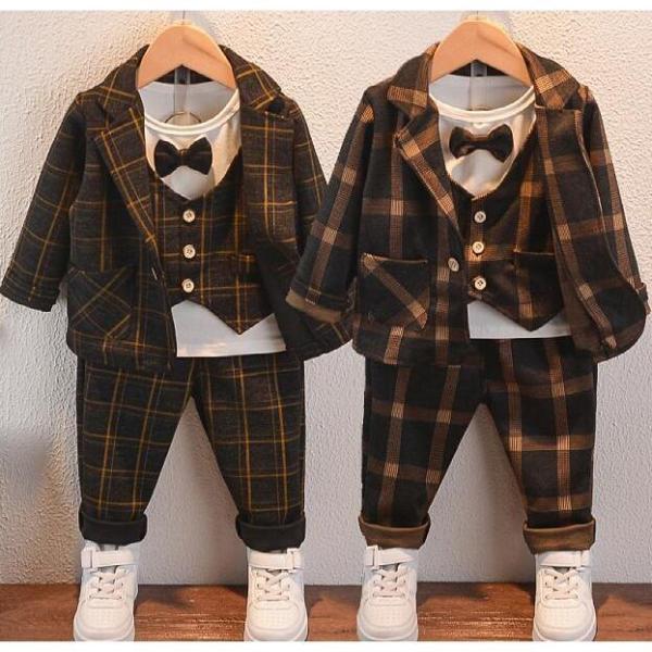 セット内容：ジャケット、パンツ、シャツ（蝶ネクタイ付き）【サイズ】80-90-100-110-120CMカラー：３色素材：ボリエステル、綿生産国：中国商品説明:セレモニースーツ ベビー服 子供服 キッズ フォーマル スーツ 男の子 タキシー...