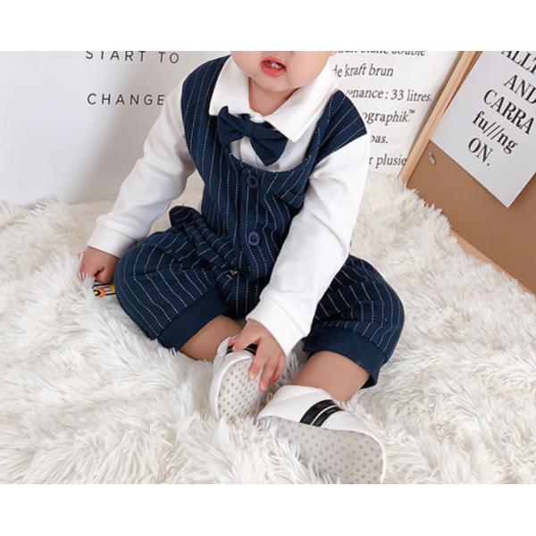 セット内容：ロンパース（ネクタイ付き）【サイズ】70-80-90-95CMカラー：ブラック、グレー素材：ボリエステル、綿生産国：中国商品説明:セレモニースーツ ベビー服 子供服 キッズ フォーマル スーツ 男の子 タキシード 出産祝い ギフ...