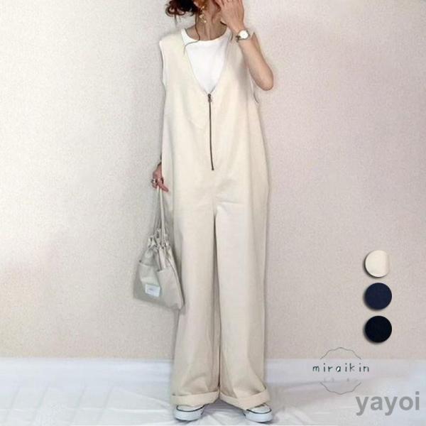 ◆販売内容：オールインワン◆素材：ポリエステル◆カラー：ブラック ベージュ ダークブルー◆伸縮性：なし　透明度：なし◆サイズ詳細情報：約フリーサイズ：着丈120cm バスト110cmサロペット オールインワン 春 Vネック 無地 ワイドパン...