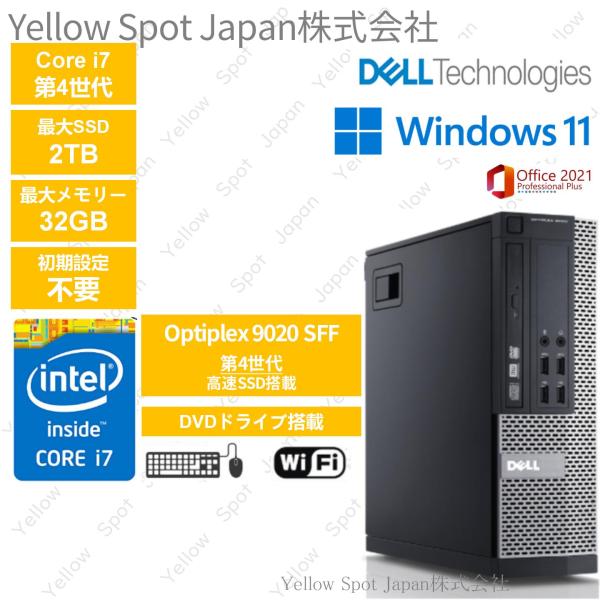 Dell Optiplex 9020 SFFスペック　仕様CPU ：i7 第4世代メモリ ：【最大32GB】ストレージ ：SSD 【最大2TB】OS ：Windows 11 Pro付属品： 電源コード動作確認 クリーニング、などを終えた整備...