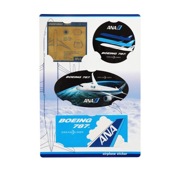 全日空（ANA）およびボーイング社の承認を受けた、ボーイング787デザインのステッカーセットです。ボーイング787の機影や尾翼デザインなど、全4種類のステッカーを1シートに収録しています。認証：ANA／BOEING認証済み内容：4種類のステ...